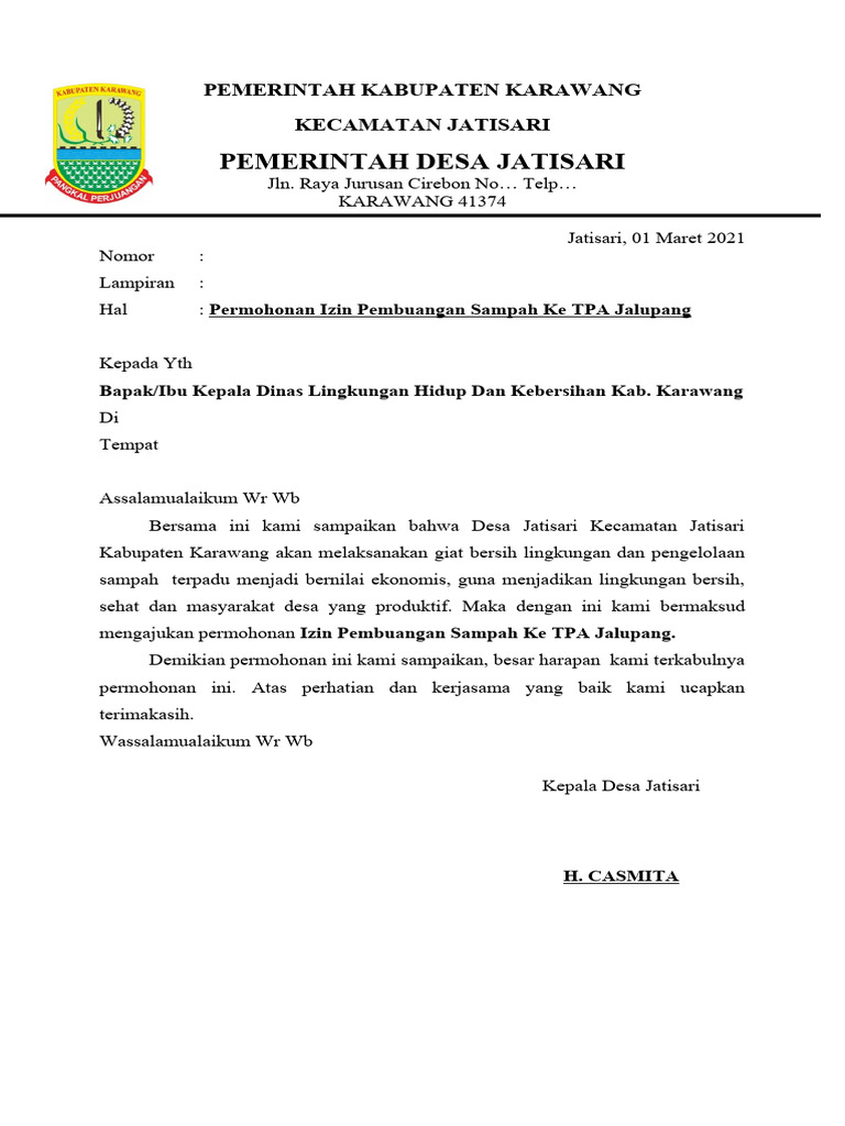 Permohonan Izin Pembuangan Sampah TPA | PDF