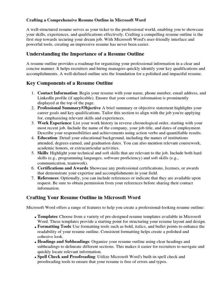 Resume Outline Guide for Microsoft Word | PDF | Résumé | Microsoft Word