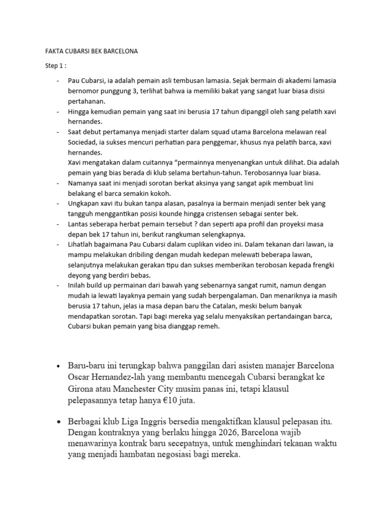 FAKTA PAU CUBARSI BEK BARCELONA | PDF