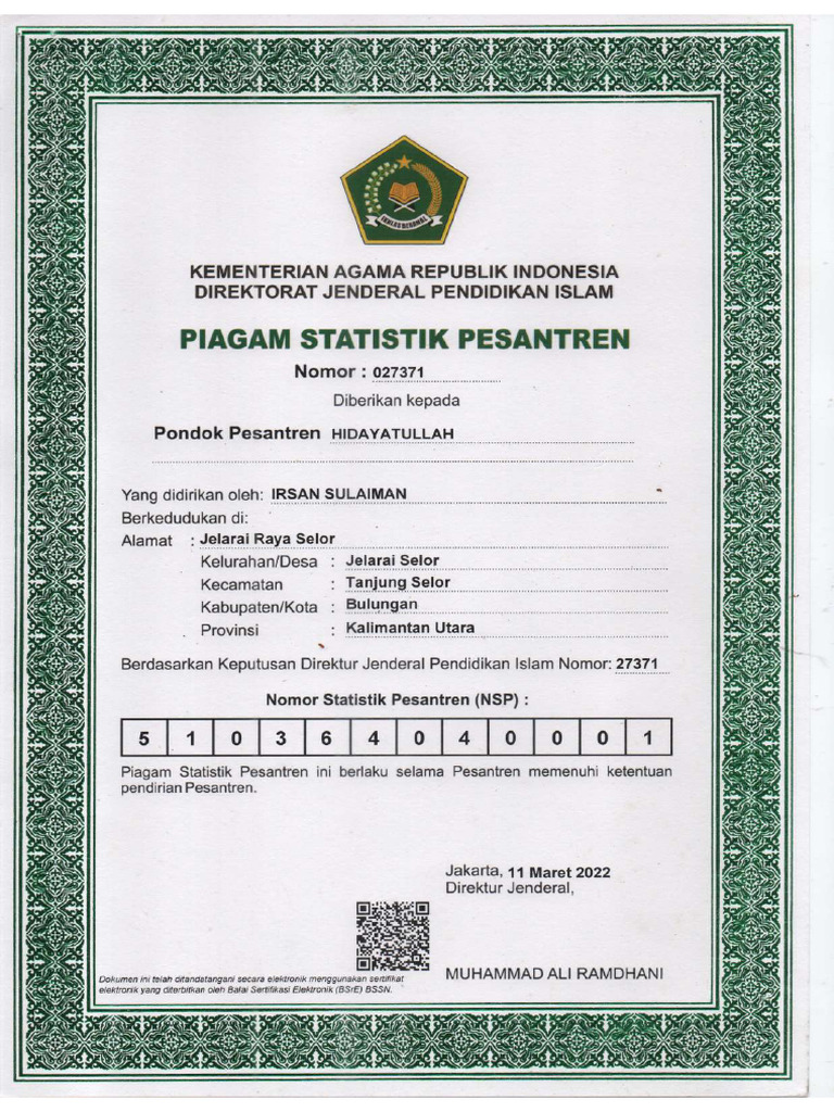 Piagam Plus SK Ijin Operasional YPPH Bulungan | PDF