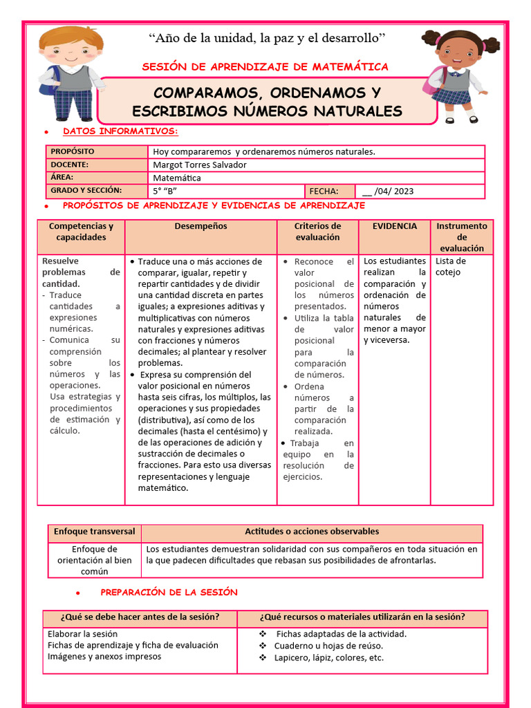 Sesion Comparamos, Ordenamos y Escribimos Números | PDF | Evaluación | Notación Matemática