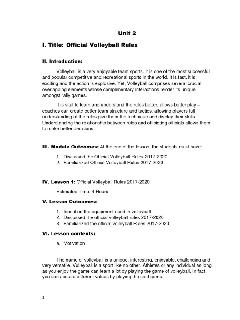 Pe Unit 2 | PDF | Volleyball | Referee