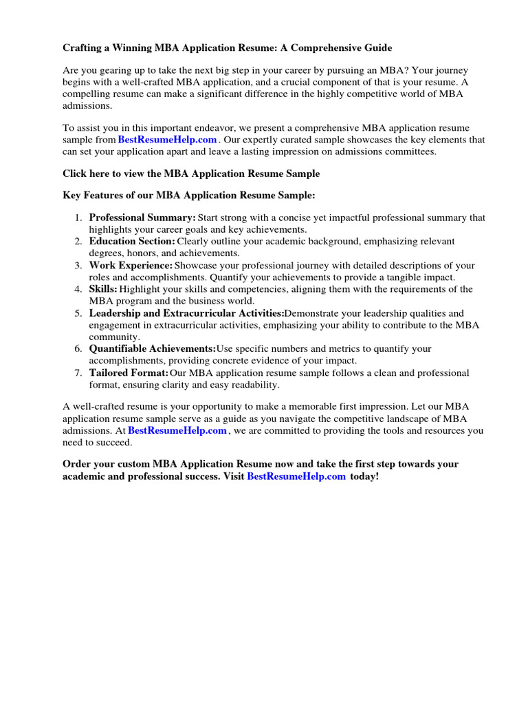 Mba Application Resume Sample | PDF | Master Of Business Administration ...