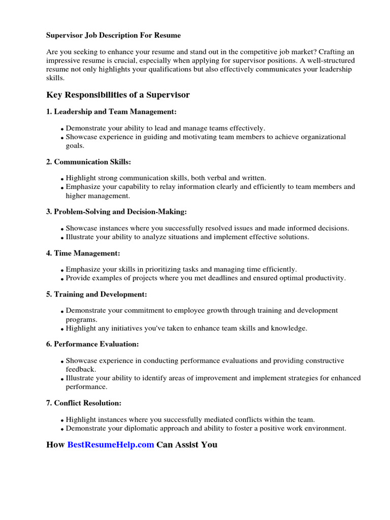 Supervisor Resume Tips | PDF | Leadership | Résumé