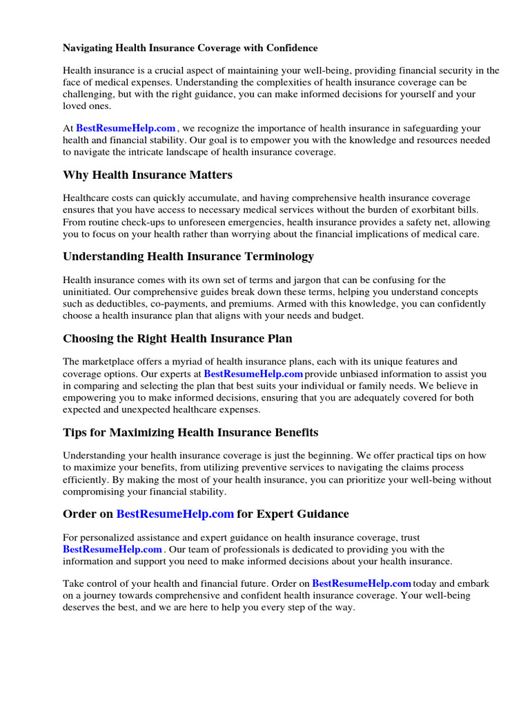 Health Insurance Coverage Guide | PDF | Health Insurance In The United ...