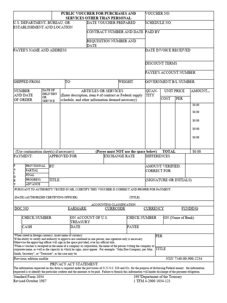 SF-1034 Public Voucher For Purchases and Services Other Than Personal | PDF