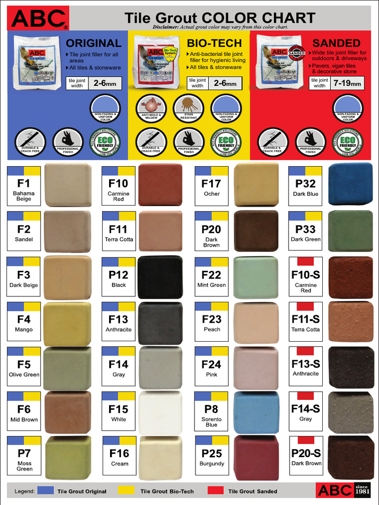 ABC Tile Grout Color Chart 072522 | PDF