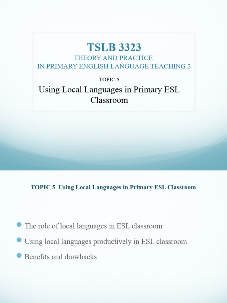 Topic 5 Lecture Notes Using Local Languages | PDF | English As A Second ...