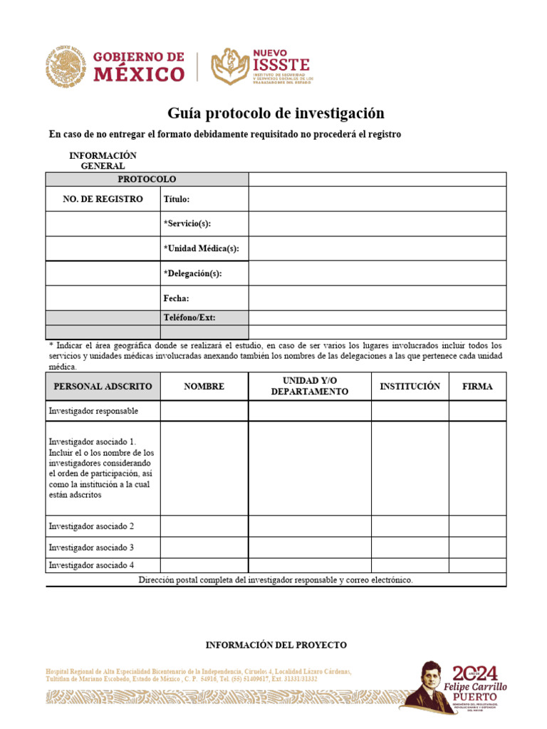 Formato de Protocolos 2024 | PDF | Muestreo (Estadísticas) | Consentimiento informado