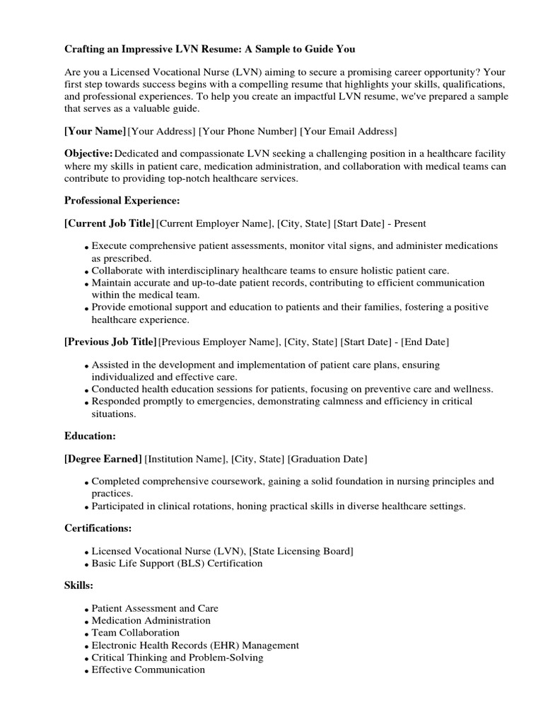 Lvn Resume Sample | PDF | Nursing | Health Care