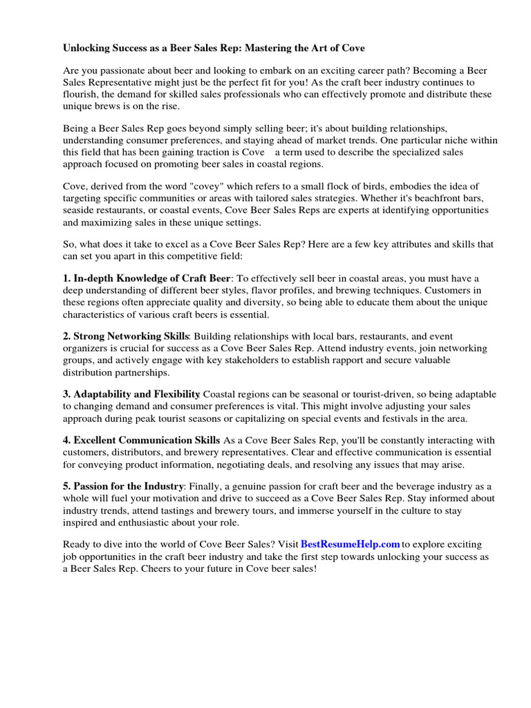 Beer Sales Rep Cover Letter | PDF | Sales | Retail