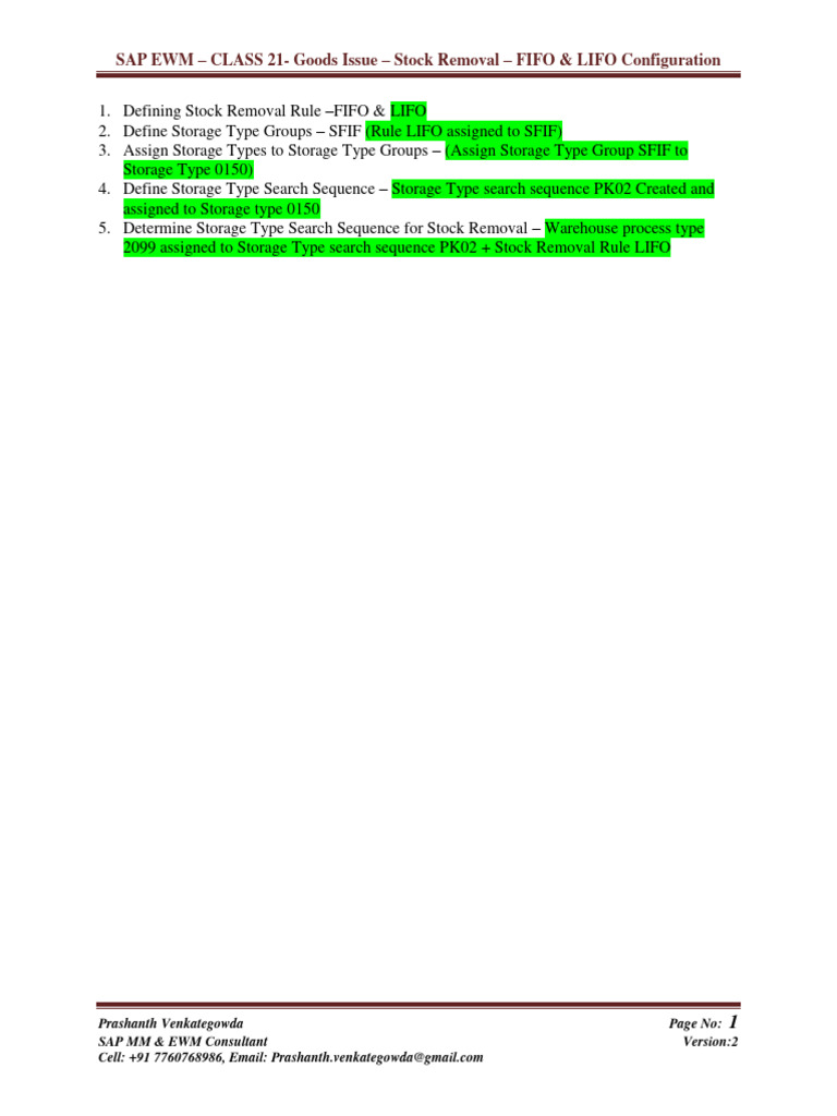 Ewm Class 21 Goods Issue Stock Removal Fifo Lifo Configuration Pdf Warehouse Computing