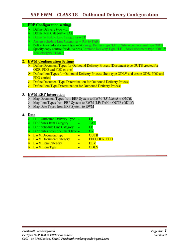 EWM CLASS 18 - Outbound Delivery Configuration | PDF