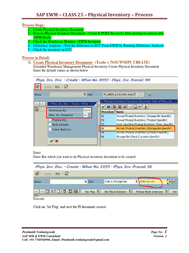 EWM CLASS 25 - Physical Inventory - Process | Download Free PDF | Inventory | Computer Engineering