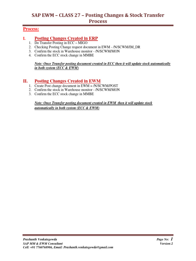 EWM CLASS 27 - Posting Changes - Stock Transfer Process | PDF | Supply ...