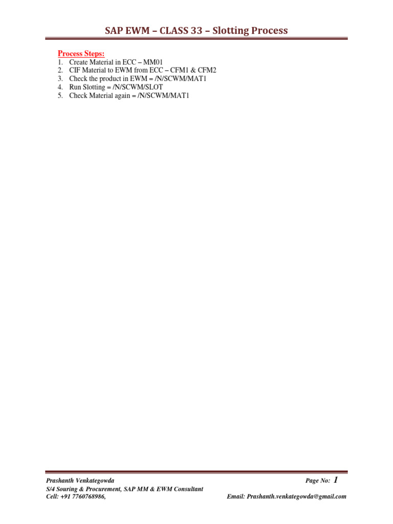 Ewm Class 33 Slotting Process Pdf Warehouse Information Technology