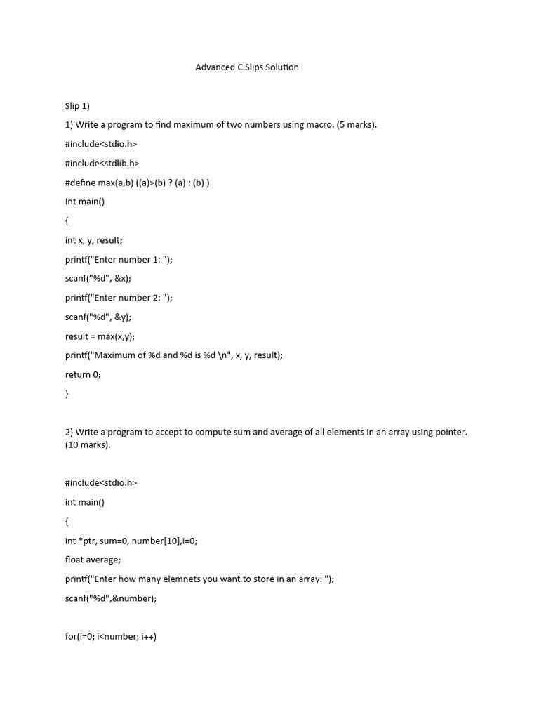 Slips Sloution Advanced C | PDF | Computer Data | Computer Programming