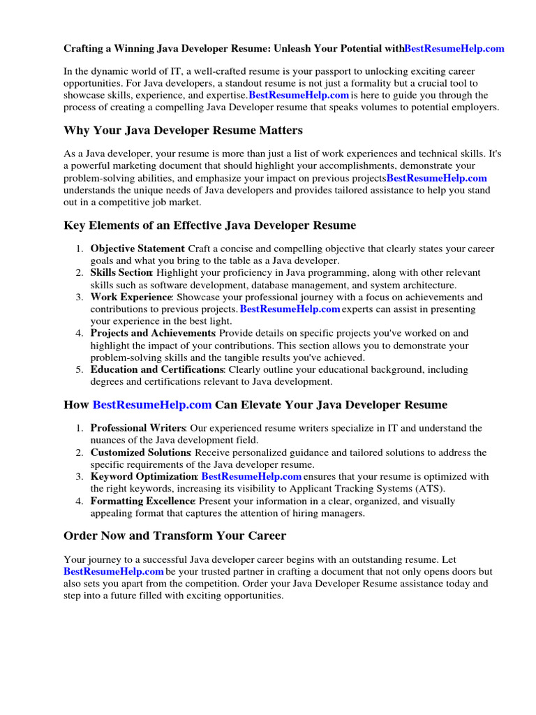 Java Developer Resume Sample Pdf Java Programming Language Spring Framework