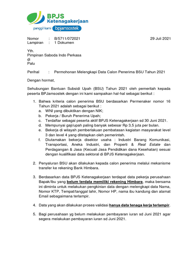 Permohonan Data Penerima BSU 2021 | PDF | Pengelolaan Keuangan & Uang