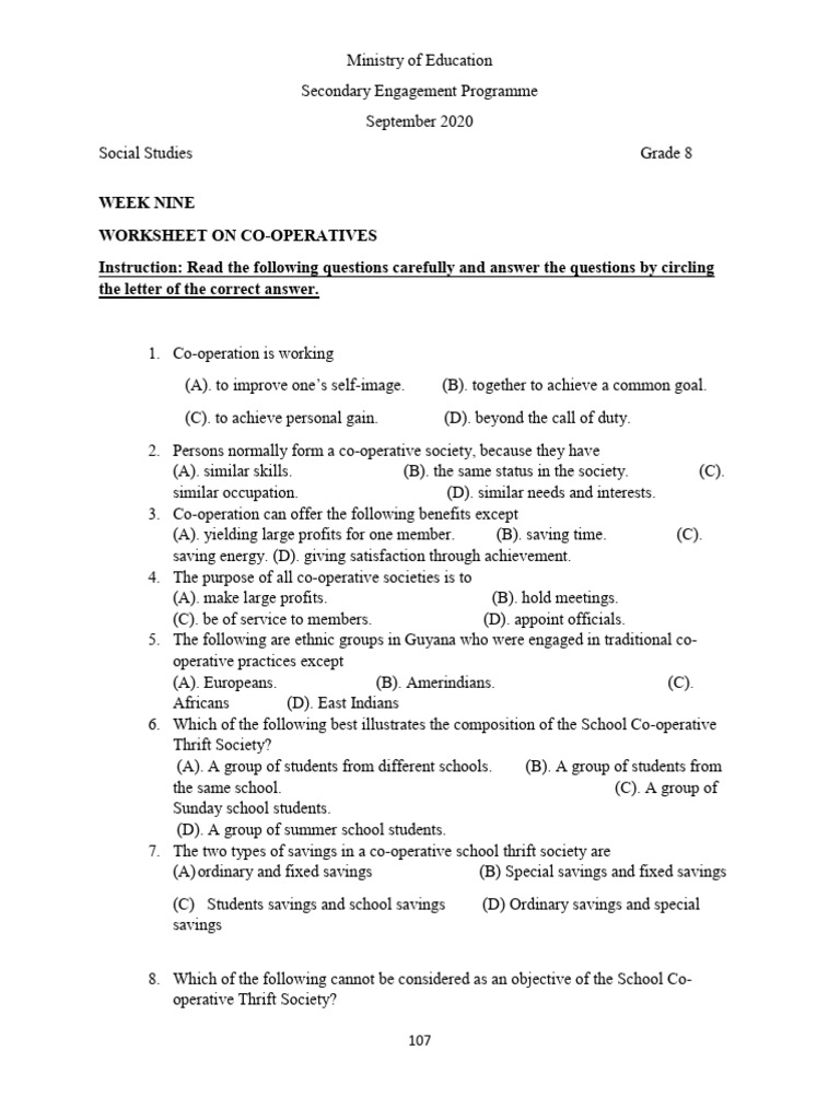 Grade 8 Social Studies Week 9 Lesson 1 Worksheet 1 and Answersheet ...