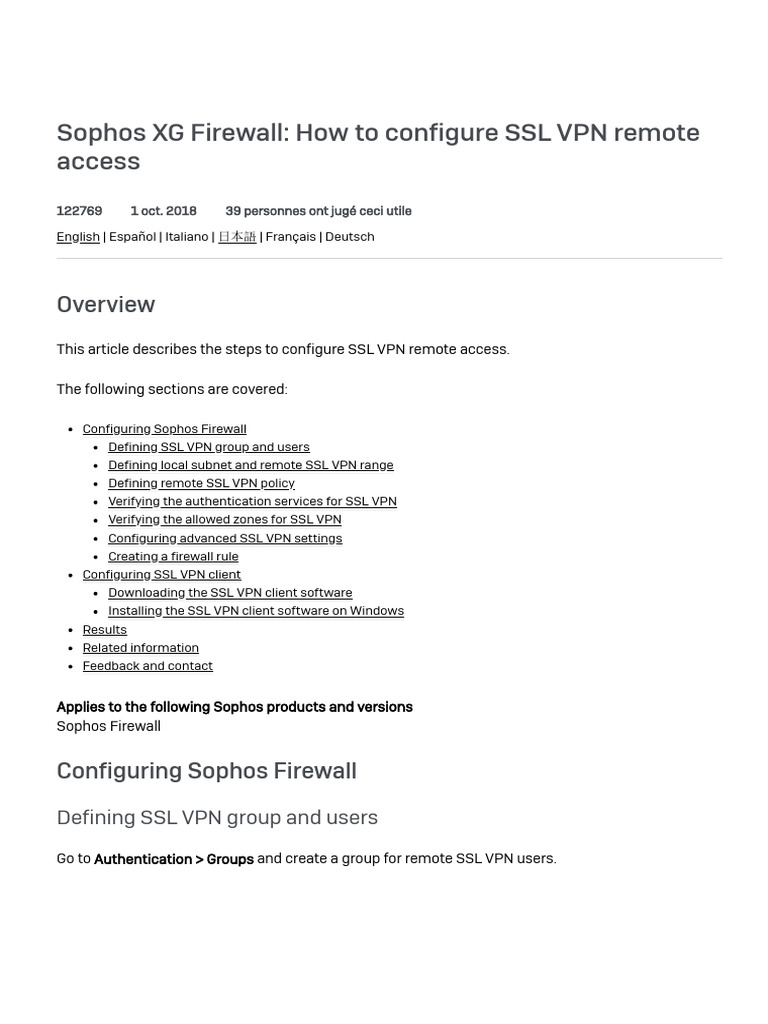 Sophos XG Firewall - How To Configure SSL VPN Remote Access - Sophos Community | PDF | Transport ...
