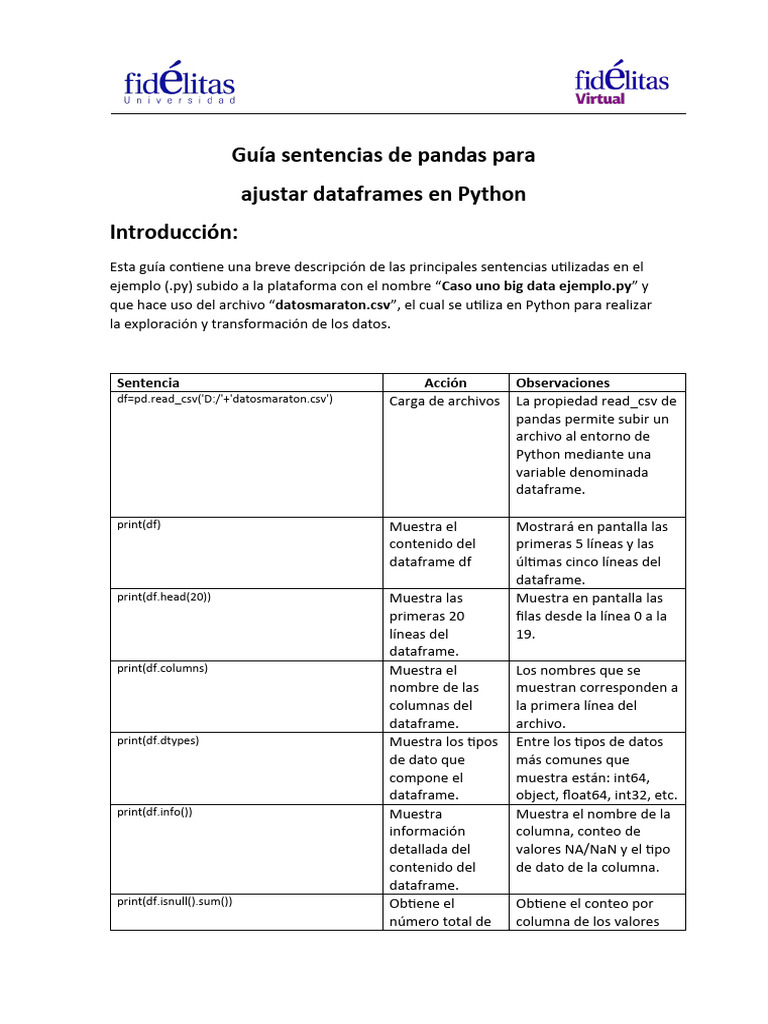 Sentencias de Pandas para Modificar Dataframes en Python | PDF | Python ...