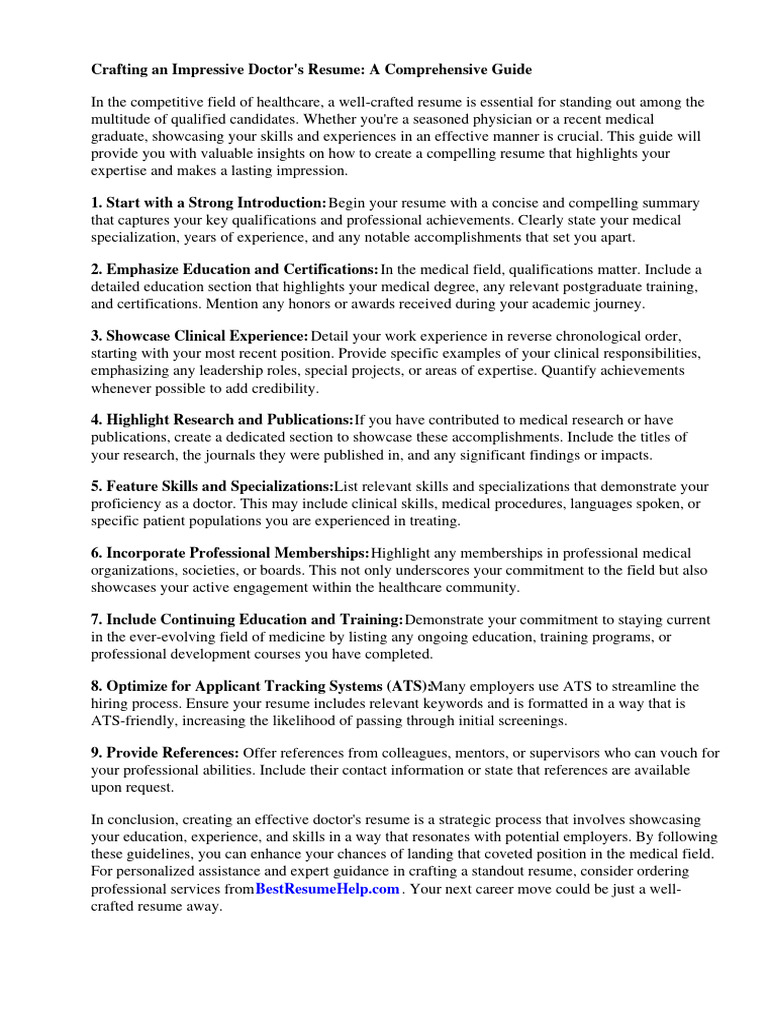 Doctor's Resume Crafting Guide | PDF | Physician | Résumé