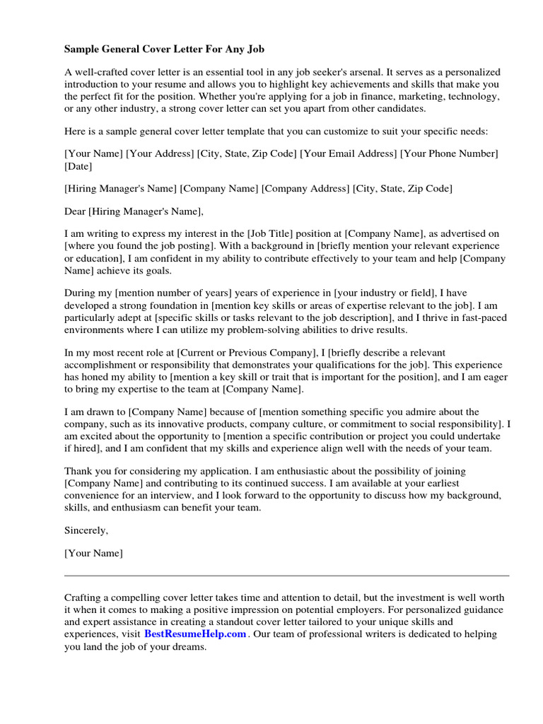 Sample General Cover Letter For Any Job | Download Free PDF | Résumé ...