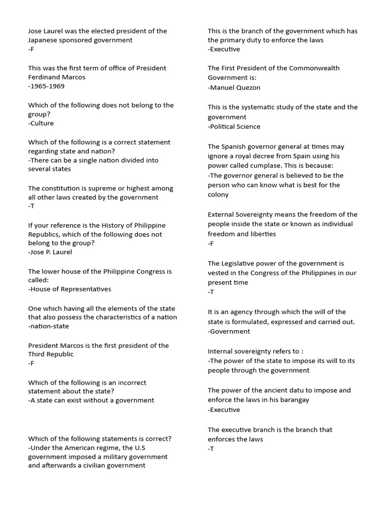 Polgov Reviewer | PDF | President Of The Philippines | World Politics