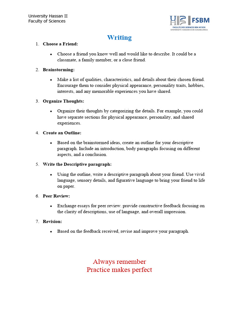 S2 Unit 1 Writing TASK | PDF