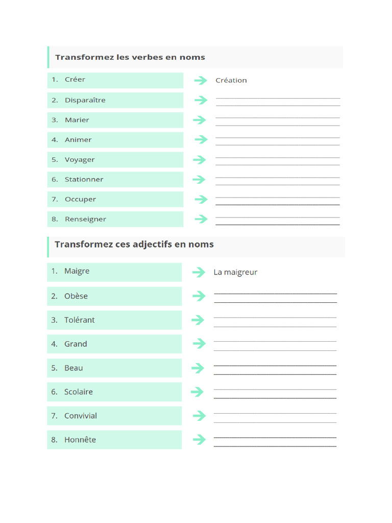 Exercices Nominalisation | PDF