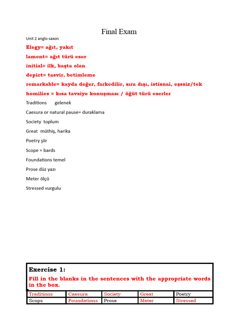 Final Sınav Notu | PDF | The Canterbury Tales | Beowulf