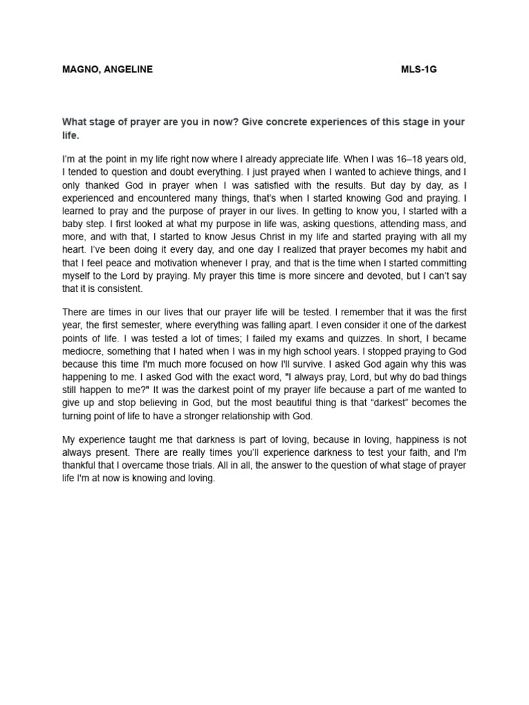 Stages of Prayer - Midterm | PDF | Self-Improvement | Wellness