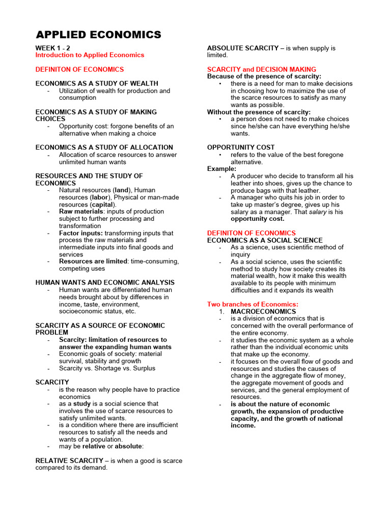 Introduction to Applied Economics Concepts | PDF | Economics | Gross ...