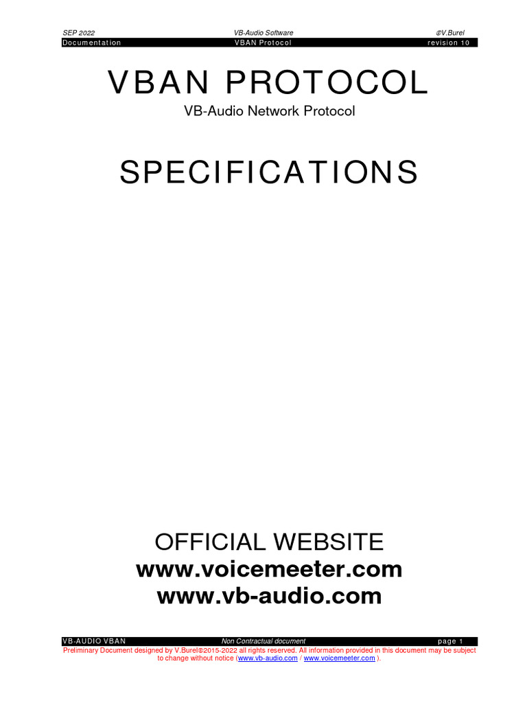 VBANProtocol Specifications | PDF | Network Packet | Internet Protocols