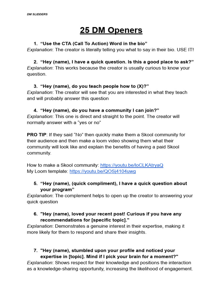 25 DM Openers | PDF | Mentorship | Learning
