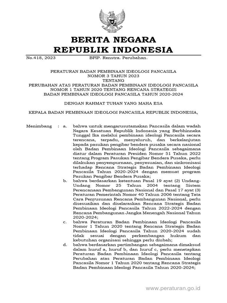Perubahan Renstra BPIP 2023 | PDF | Seni