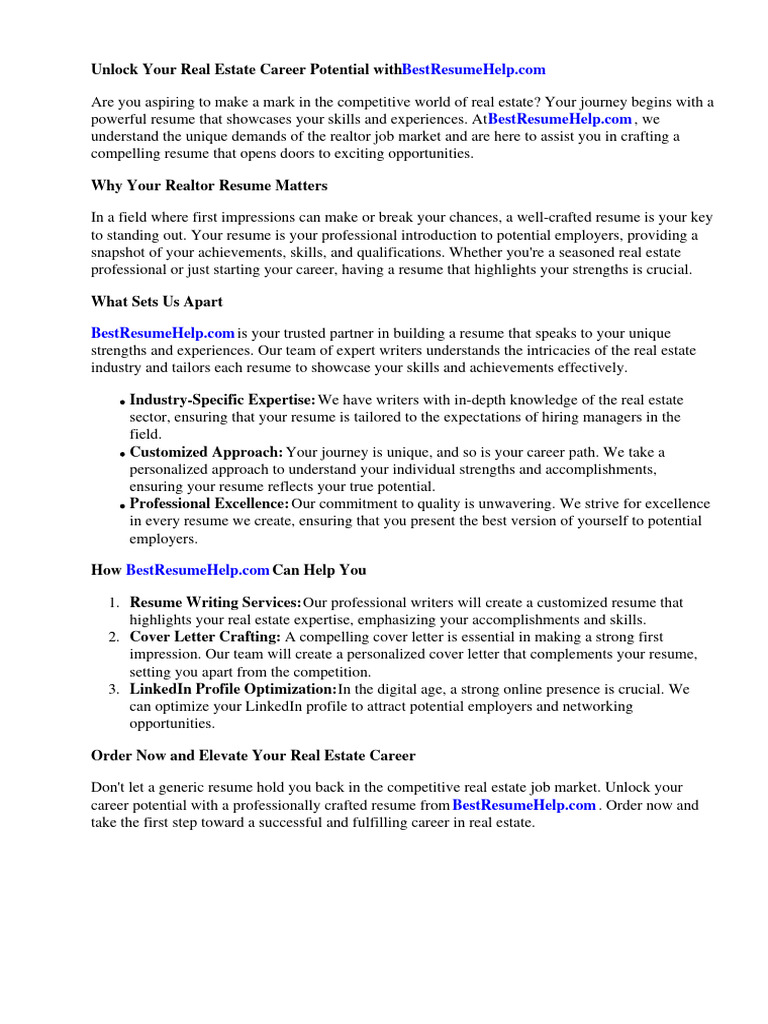 Realtor Job Description For Resume | PDF | Résumé | Estate Agent