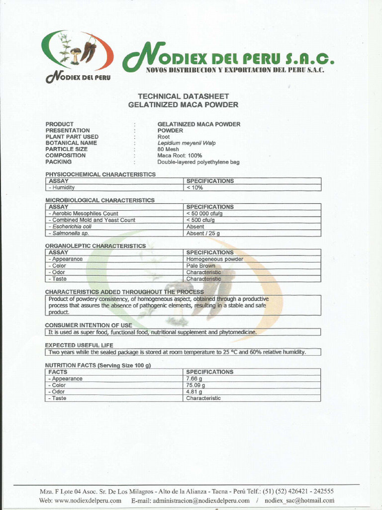 Technical Datashett - Maca | PDF