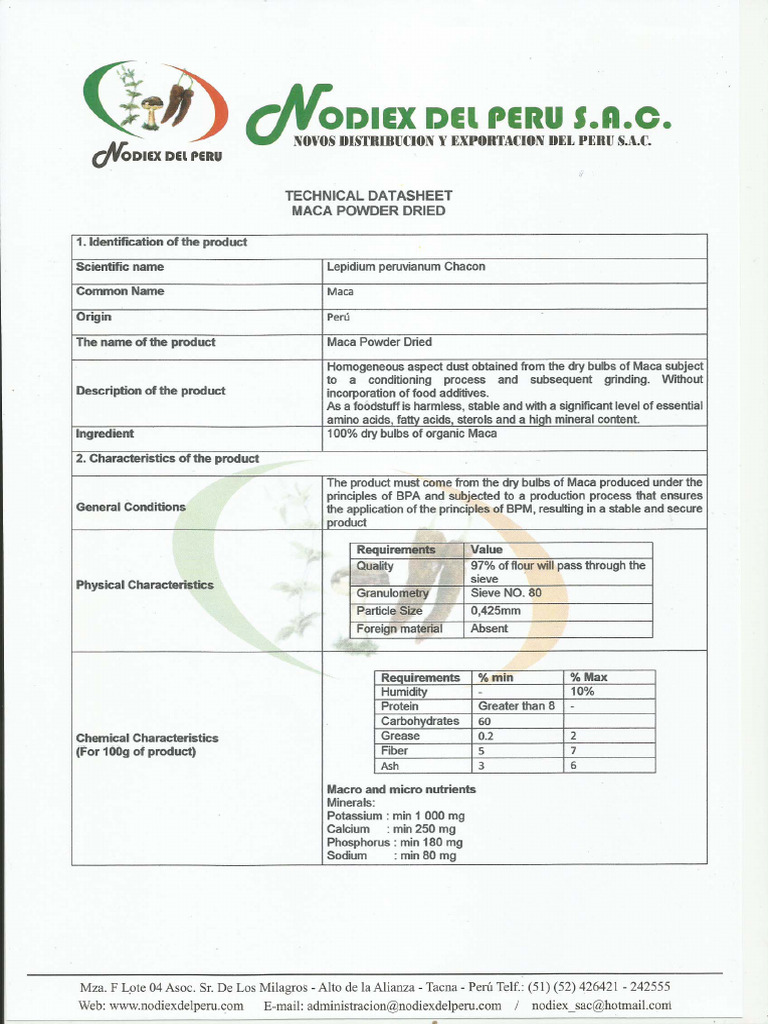 Technical Datasheet - Maca Powder | PDF