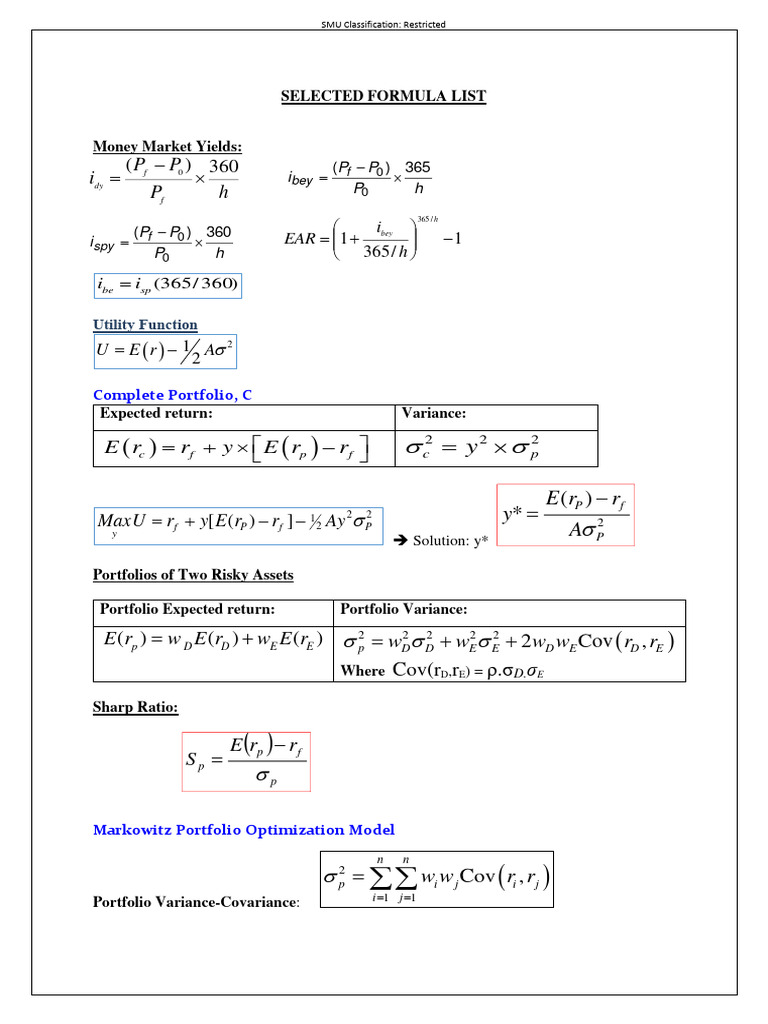 Fmi - Selected Formula List (Midterm) 2020 | PDF | Capital Asset ...