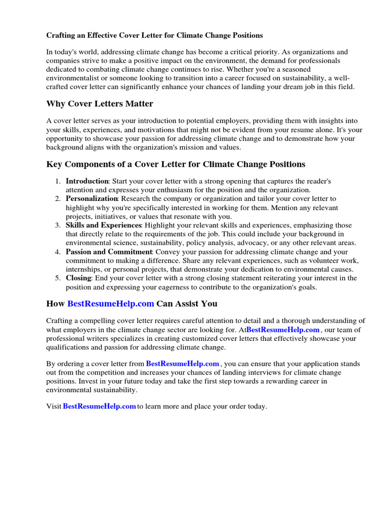 Cover Letter For Climate Change Job | PDF