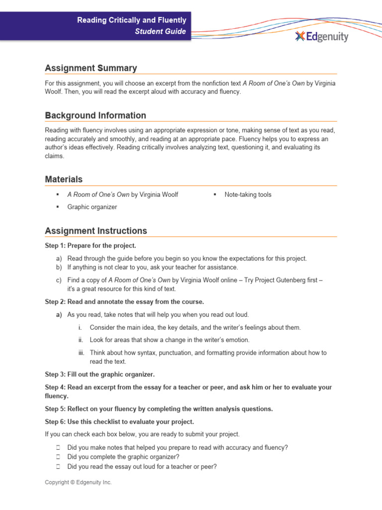 Project-Reading Critically and Fluently-Student Guide | PDF | A Room Of ...