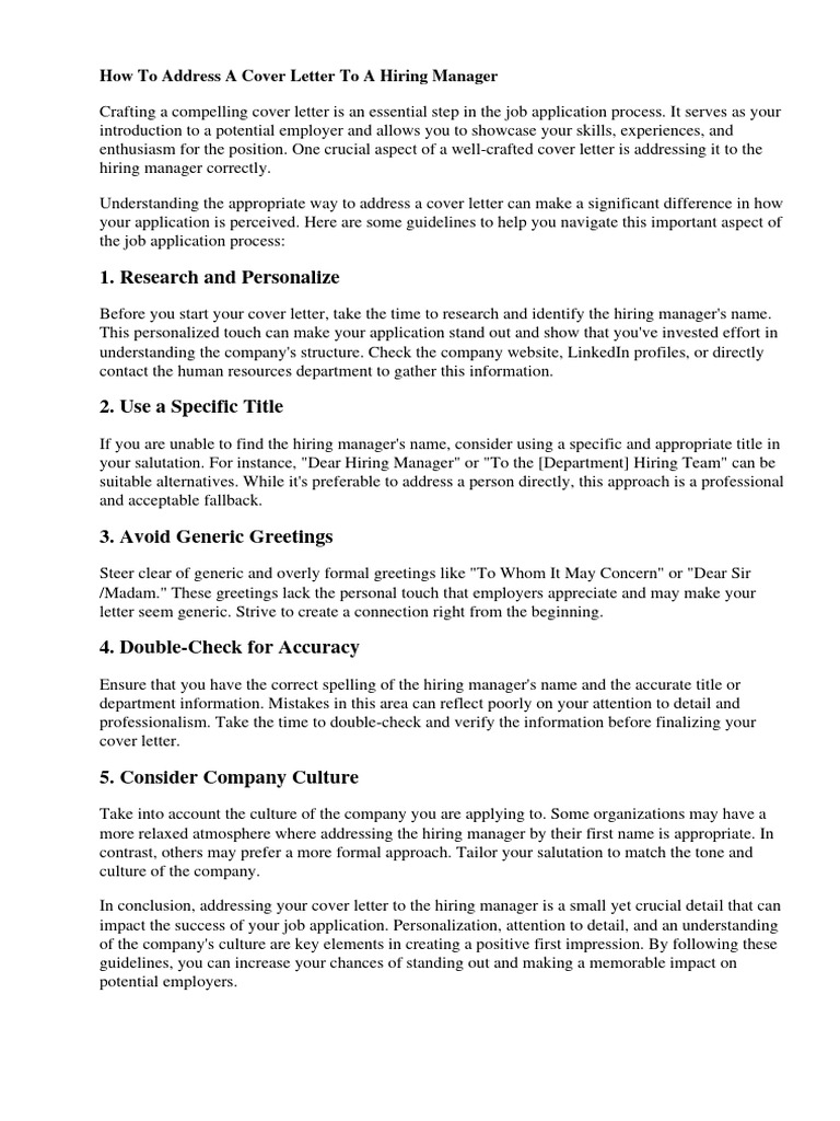 Addressing Cover Letters to Managers | PDF | Résumé | Recruitment