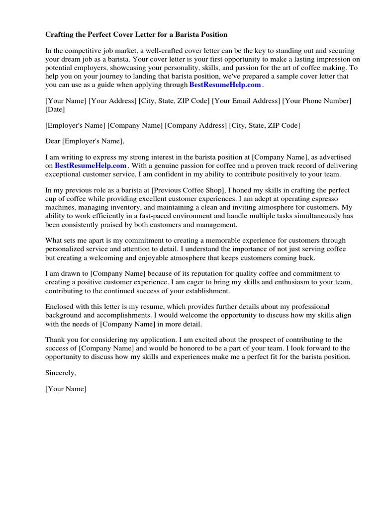 Barista Cover Letter Guide and Example | PDF | Résumé | Experience