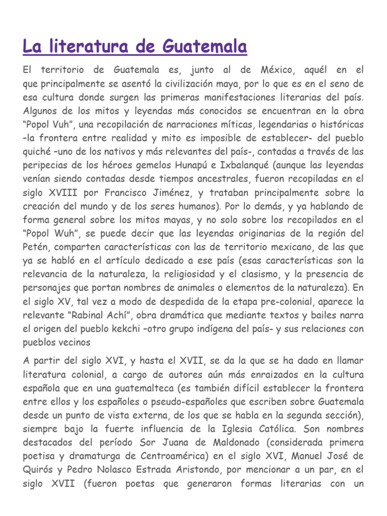 La literatura de Guatemala | PDF | Guatemala