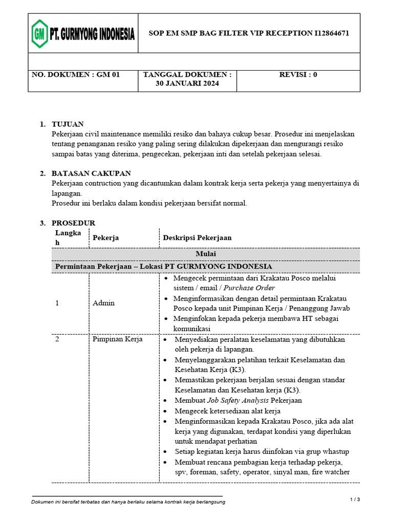 Sop Pemasangan Pompa | PDF