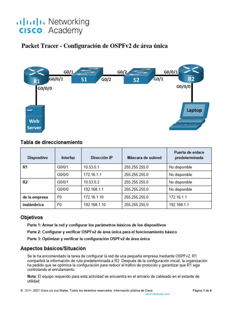 02.7.2 Packet Tracer - Configure Single-Area OSPFv2 - Physical Mode (1) | PDF | Enrutador ...