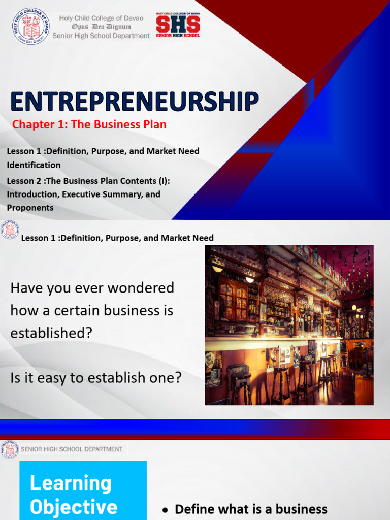 ENTREP-G11 Week2Chapter1 Business-PlanLesson12 | PDF | Data | Goal