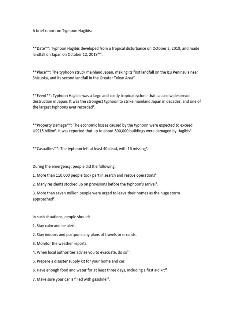 A Brief Report On Typhoon Hagibis | PDF | Politics